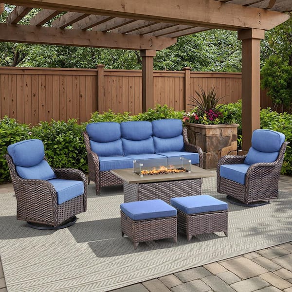 Opohoro Arcadia Brown 6-Piece Wicker Outdoor Patio Fire Pit Deep ...
