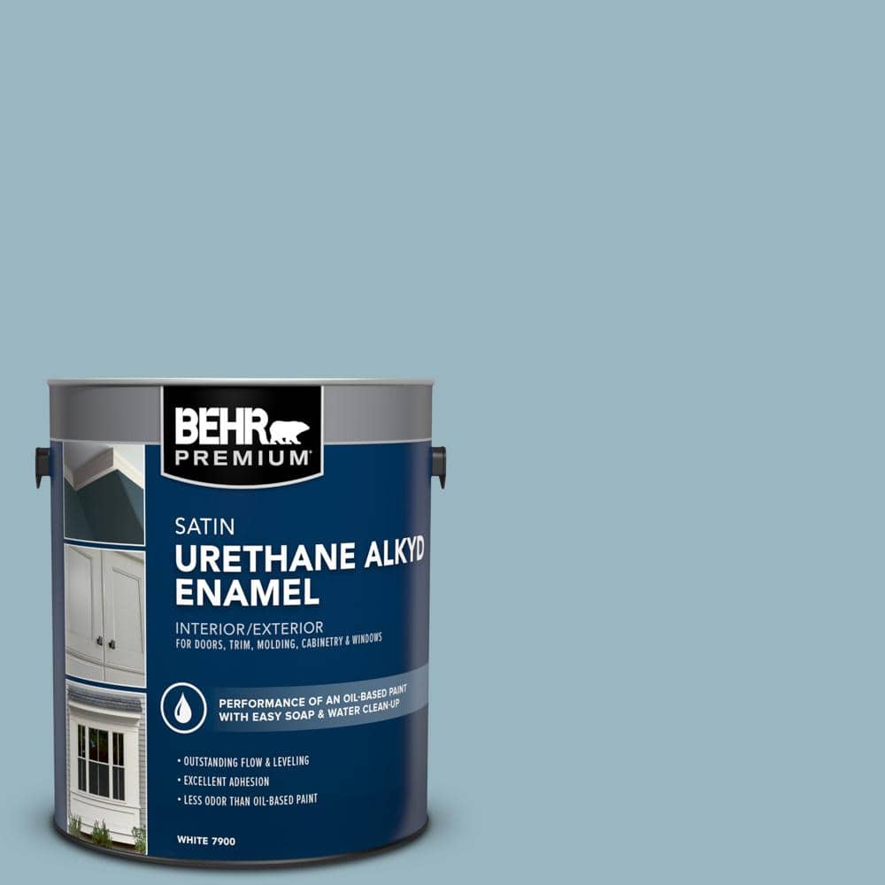 BEHR PREMIUM 1 gal. #S470-3 Peaceful Blue Urethane Alkyd Satin Enamel ...