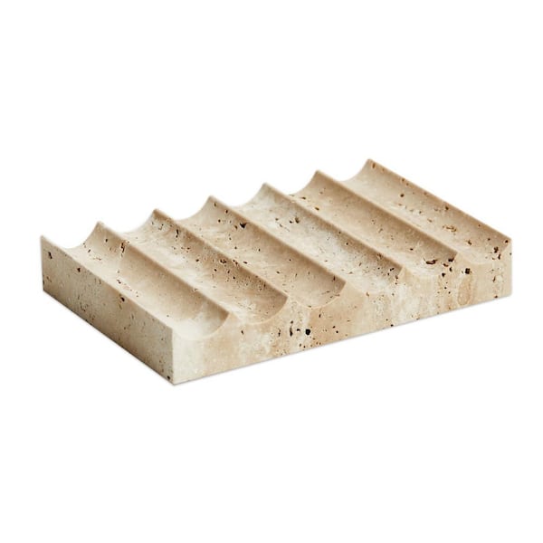 1-Pack Beige Travertine Marble Soap Dish with Self-Draining Wavy Tray ...