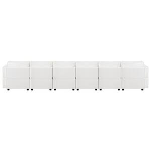 HOMESTOCK 138.19 in. W Faux Leather 5-Seater Living Room Modular ...