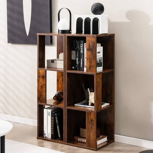 Costway 13 in. Wide Rustic Brown 2 PCS 3 tier Wood Bookshelf Display Storage Rack for Small Spaces M1C 10N6G398 2