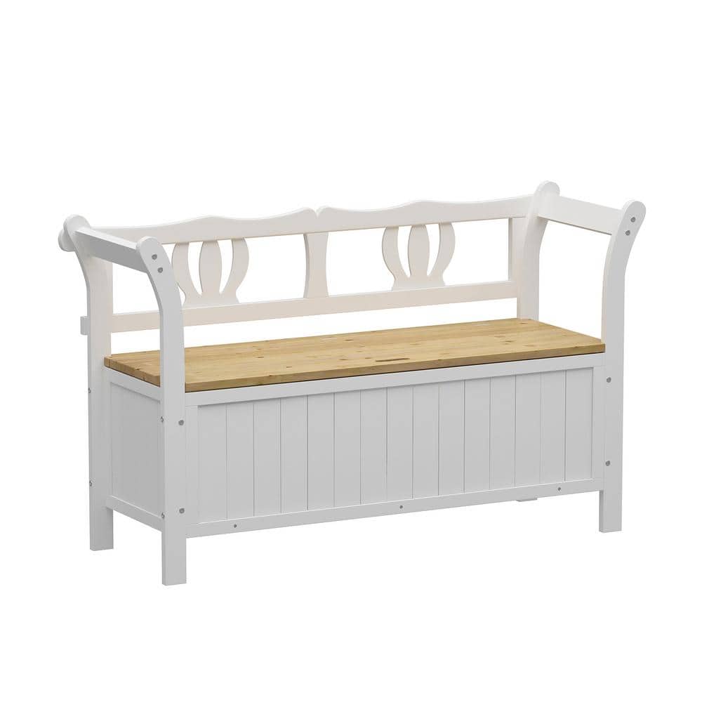 FUFU&GAGA White Finished Solid Wood Dining Bench with Storage, Back and ...