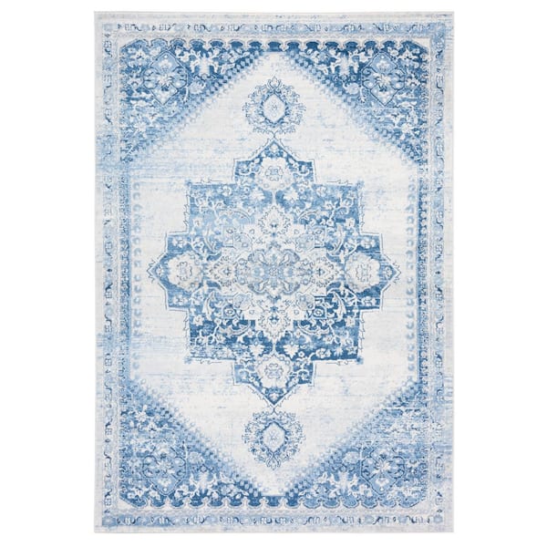 SAFAVIEH Brentwood 5 ft. x 8 ft. Blue/Ivory Medallion Traditional Area ...