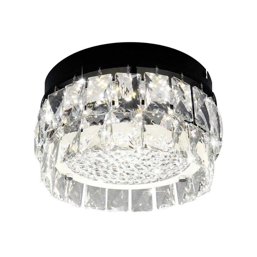 Auffel 11 in. Black Modern Dimmable Flush Mount with K9 Crystal Shade ...