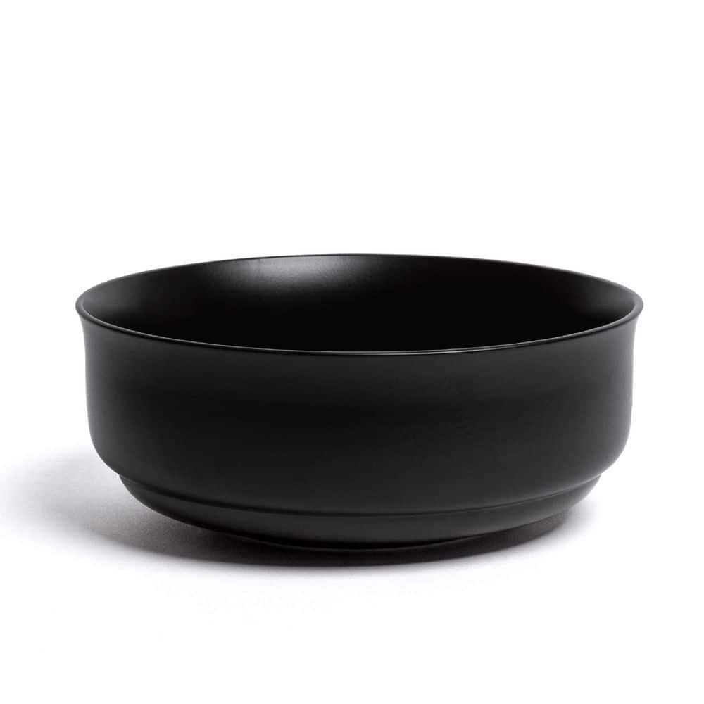 Over and Back Rimmed 10 in. 102.4 fl. oz. Semi-Matte Black Hand-Finished Stoneware Serving Bowl ...