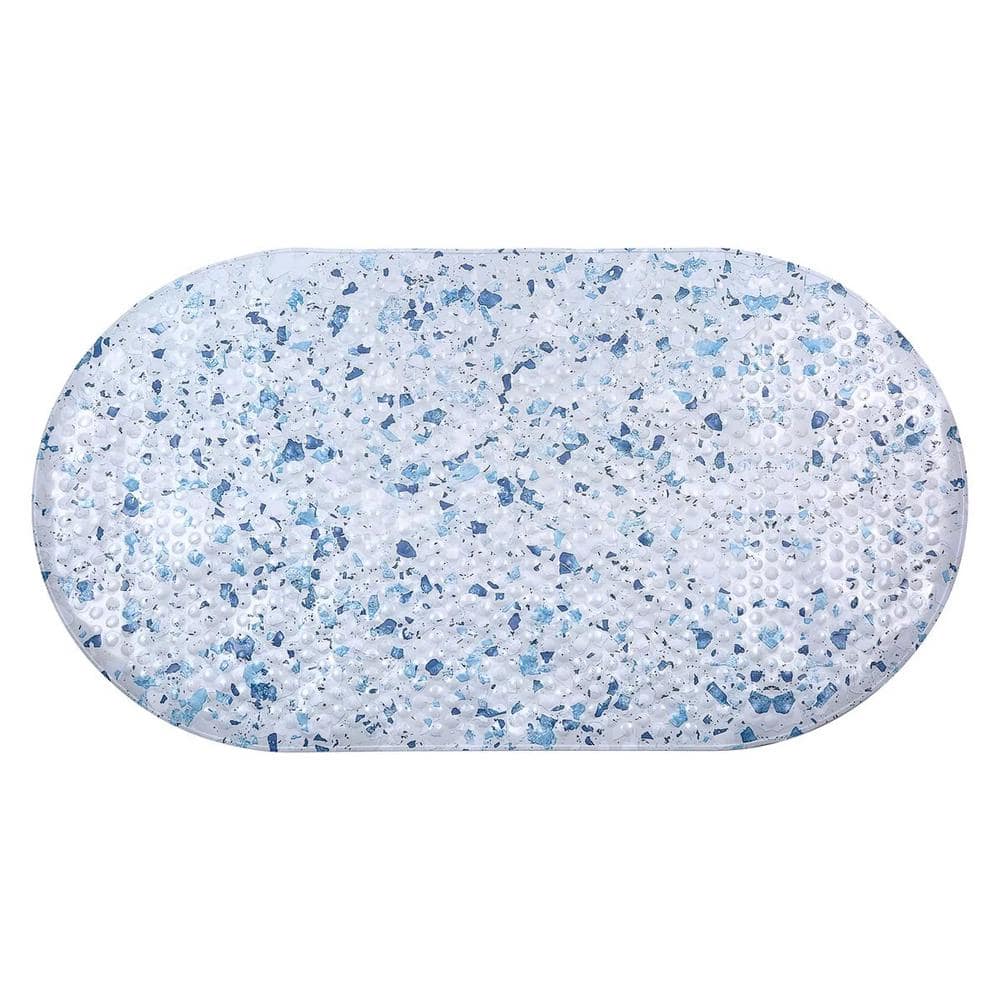 J&V TEXTILES Blue Stone Mint Home 15 in. x 27 in. Non Skid Oval Bubble ...