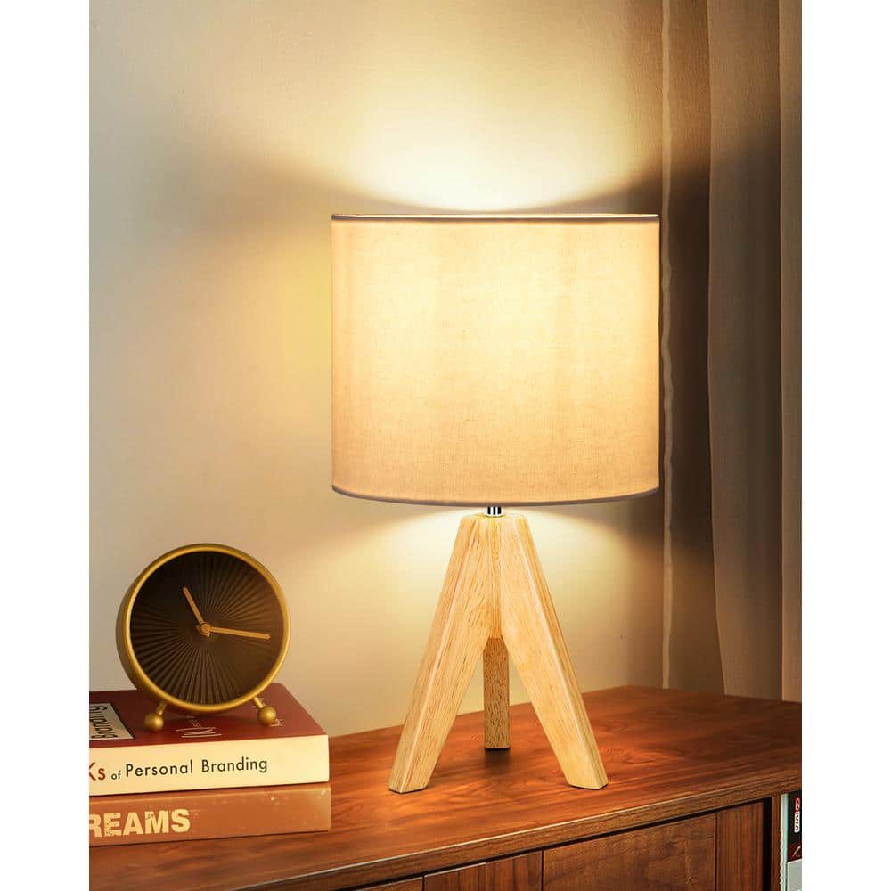 EDISHINE 14.2 in. Wooden Base Table Lamp with White Shade HLTL05F - The ...