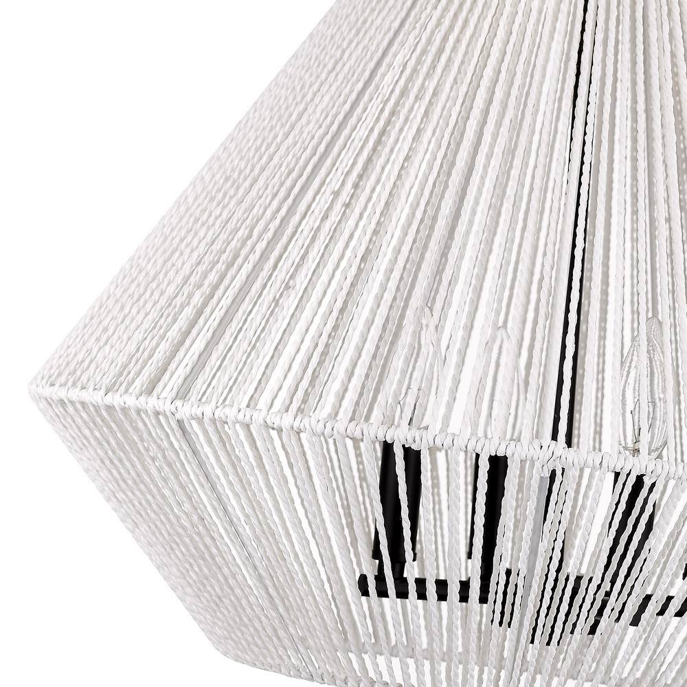 Buy Valentina 4-Light Matte Black Bleached White Raphia Rope Pendant ...
