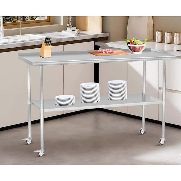 Tileon Stainless Steel Table, Metal Prep Table with Wheels Backsplash ...
