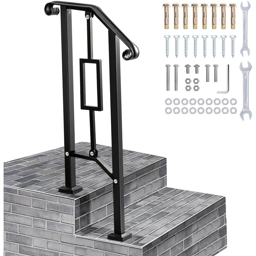 NVNOO Outdoor Handrails Heavy Duty Double Post Railing Fits 1-2 Steps ...