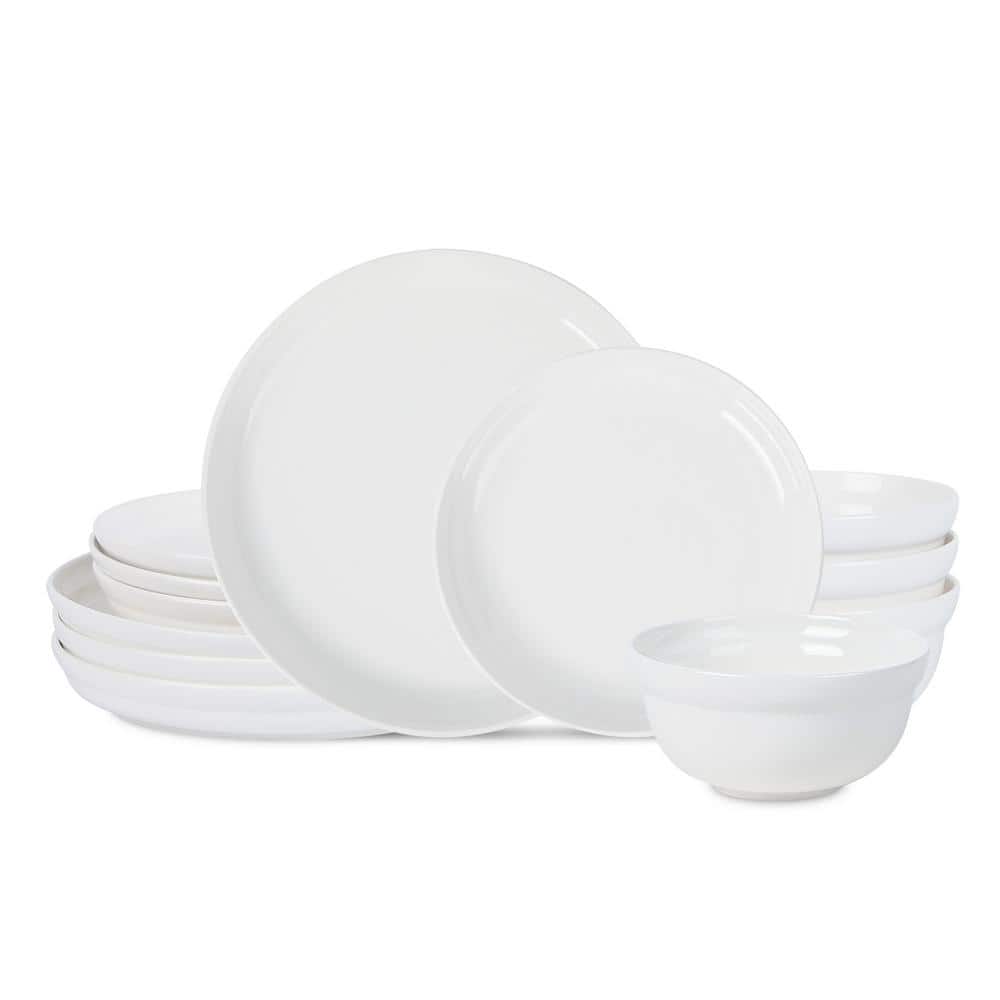 STONE LAIN Virtuo 12-Piece White Porcelain Dinnerware Set (Service for 4) BLB1708 - The Home Depot