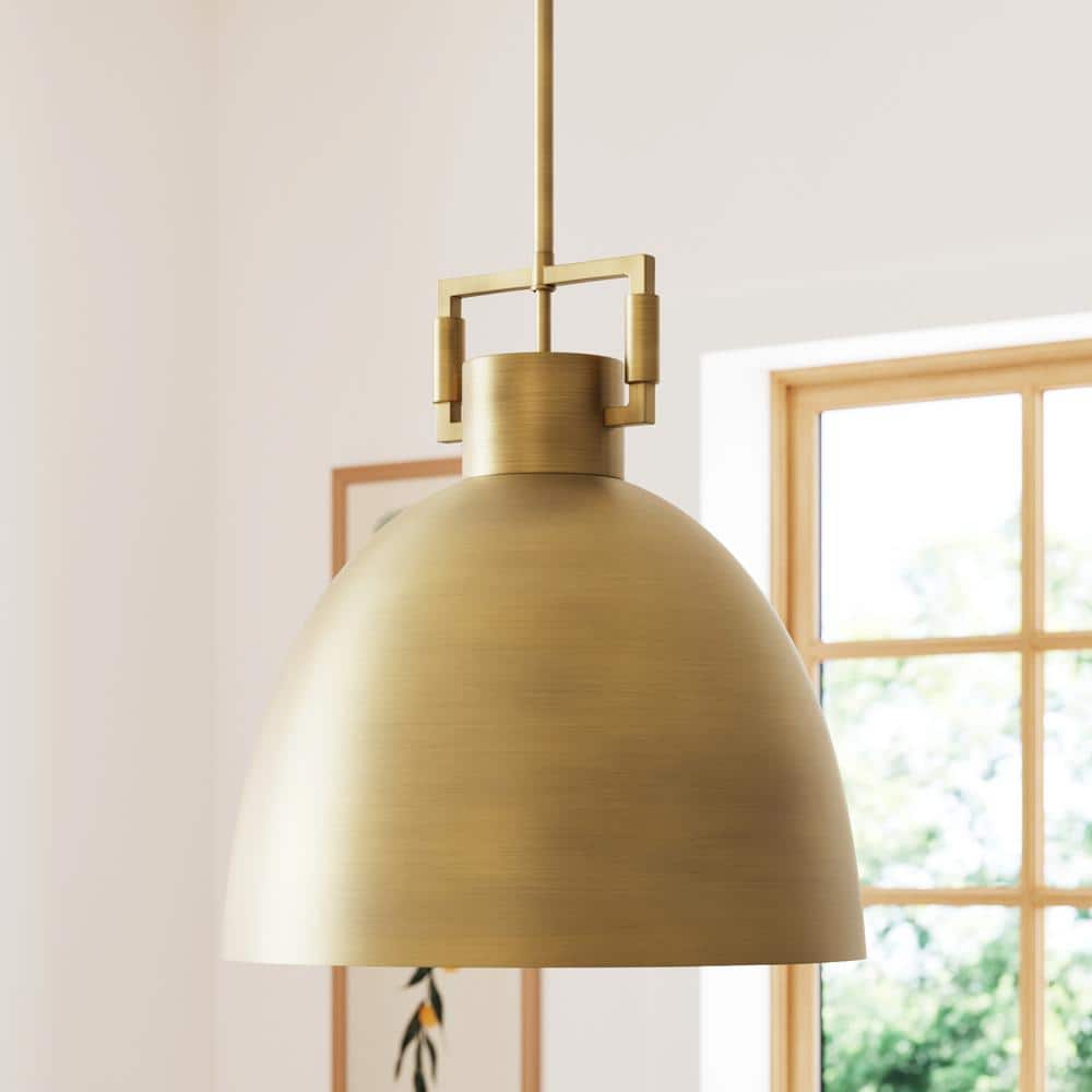 Nathan James Leigh 1-Light Antiqued Brass Shaded Pendant Light with and ...