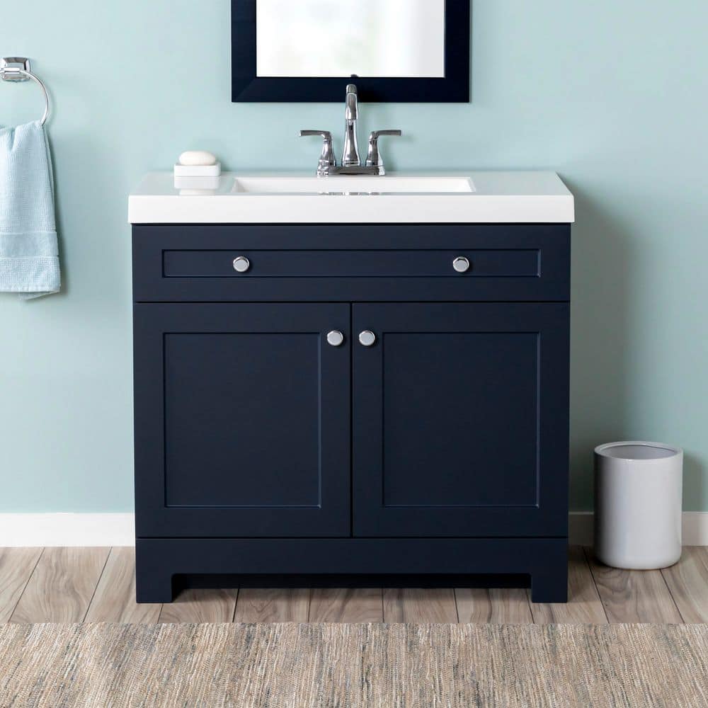 Glacier Bay Everdean 37 in. Single Sink Deep Blue Bath Vanity with ...