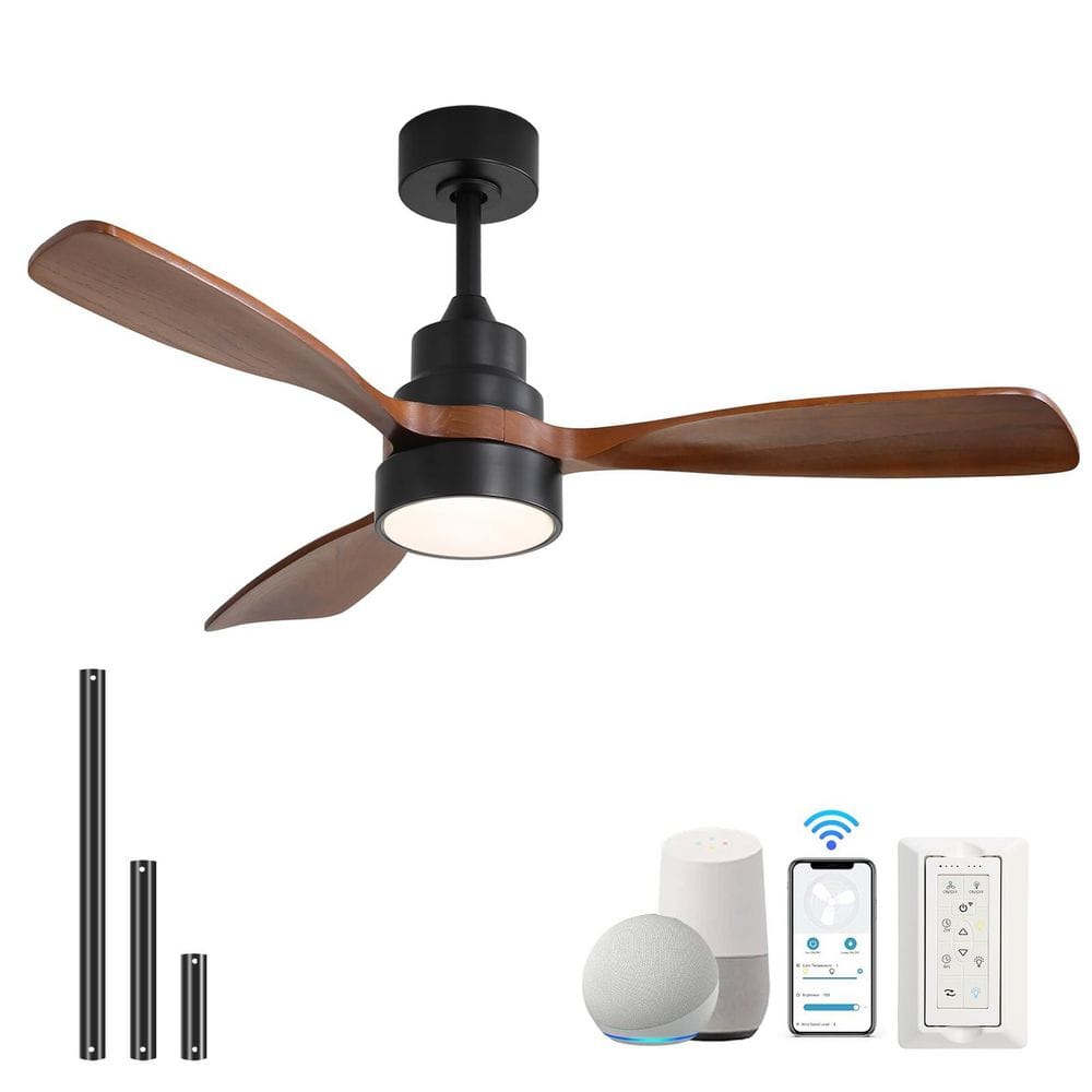 CACI Mall 48 in. Smart Indoor/Outdoor Matte Black Ceiling Fan ...
