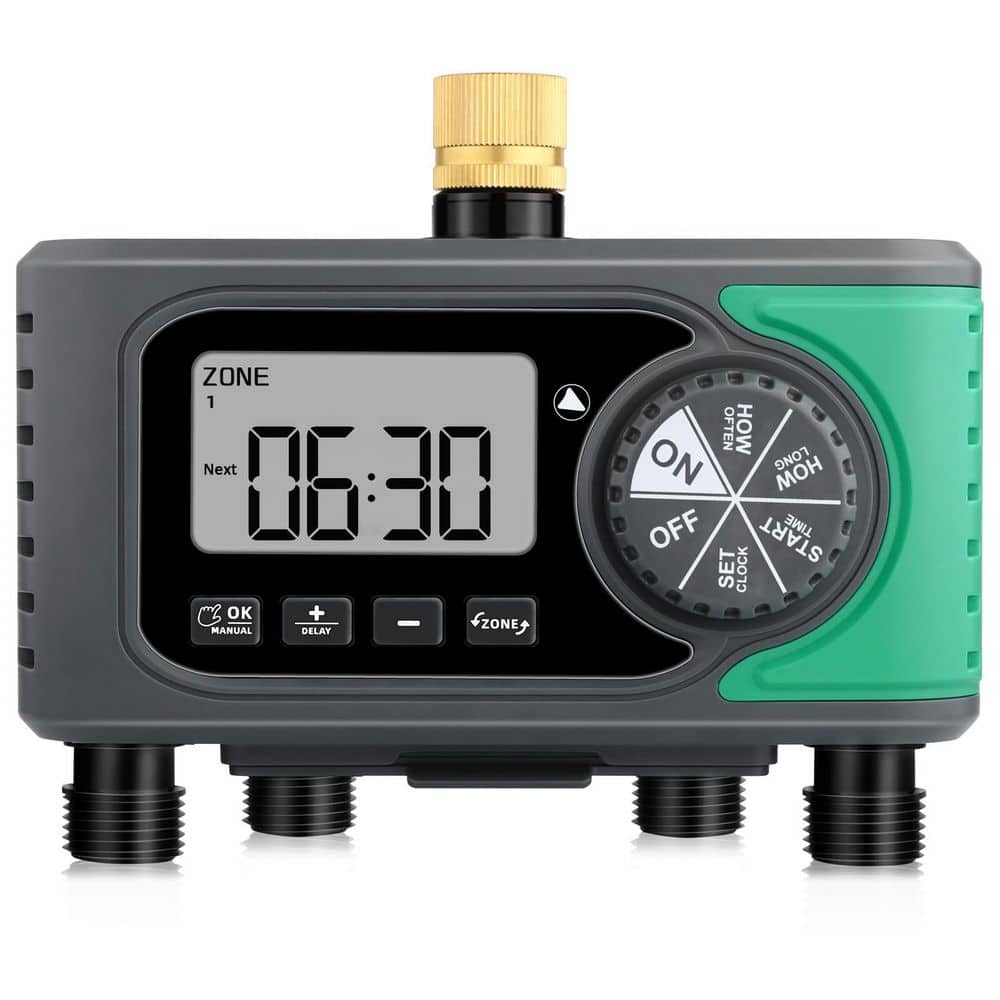 OGETFUUR 4-Outlet Sprinkler Faucet Timers with Brass Inlet, 4 Zone ...