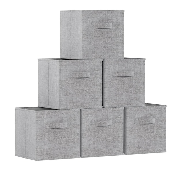 Ornavo Home 11 in. x 11 in. x 11 in. Ash Gray Cube Storage Bin 6 Pack ...