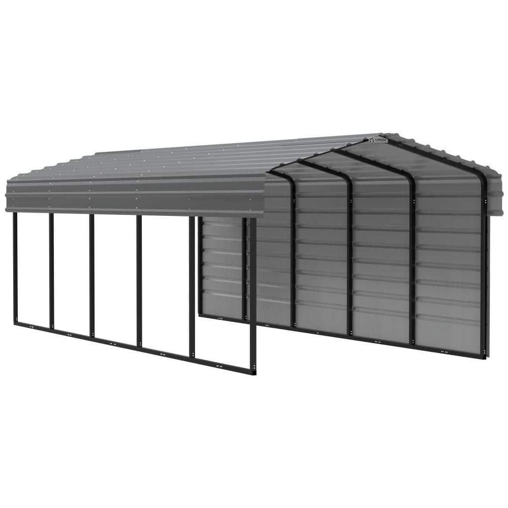 Arrow 10 ft. W x 24 ft. D x 7 ft. H Charcoal Galvanized Steel Carport ...