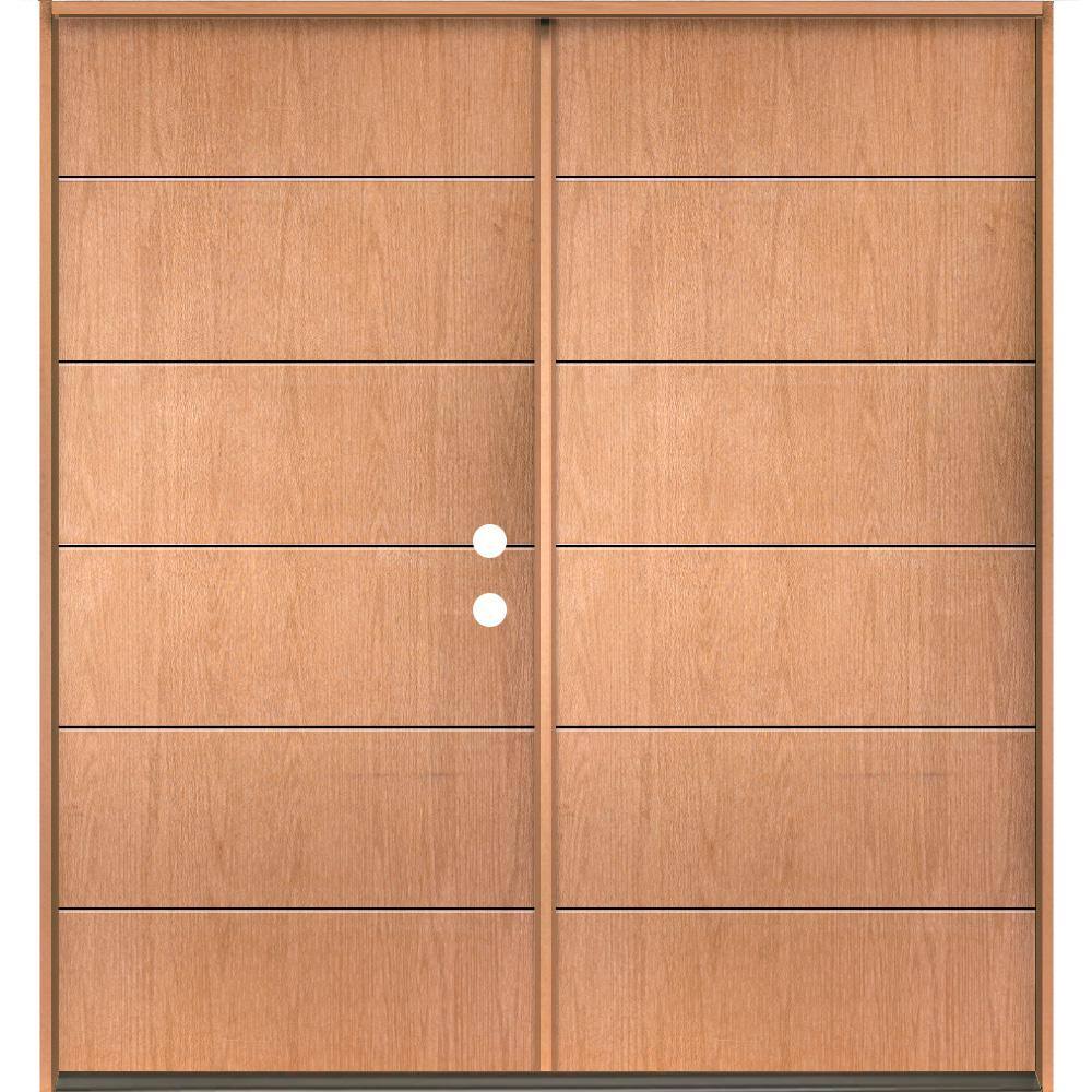 Krosswood Doors TETON Modern 72 in. x 79 in. Left-Active/Inswing 6-Grid Solid Panel Teak Stain ...