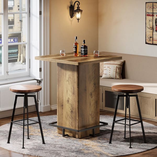 BYBLIGHT Kearsten 39.4 in. H Brown Bar Table, Wooden Square Pub Table ...