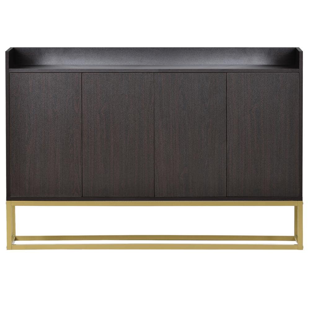 Modern Espresso Elegant Metal Sideboard Buffet with Shelves ...
