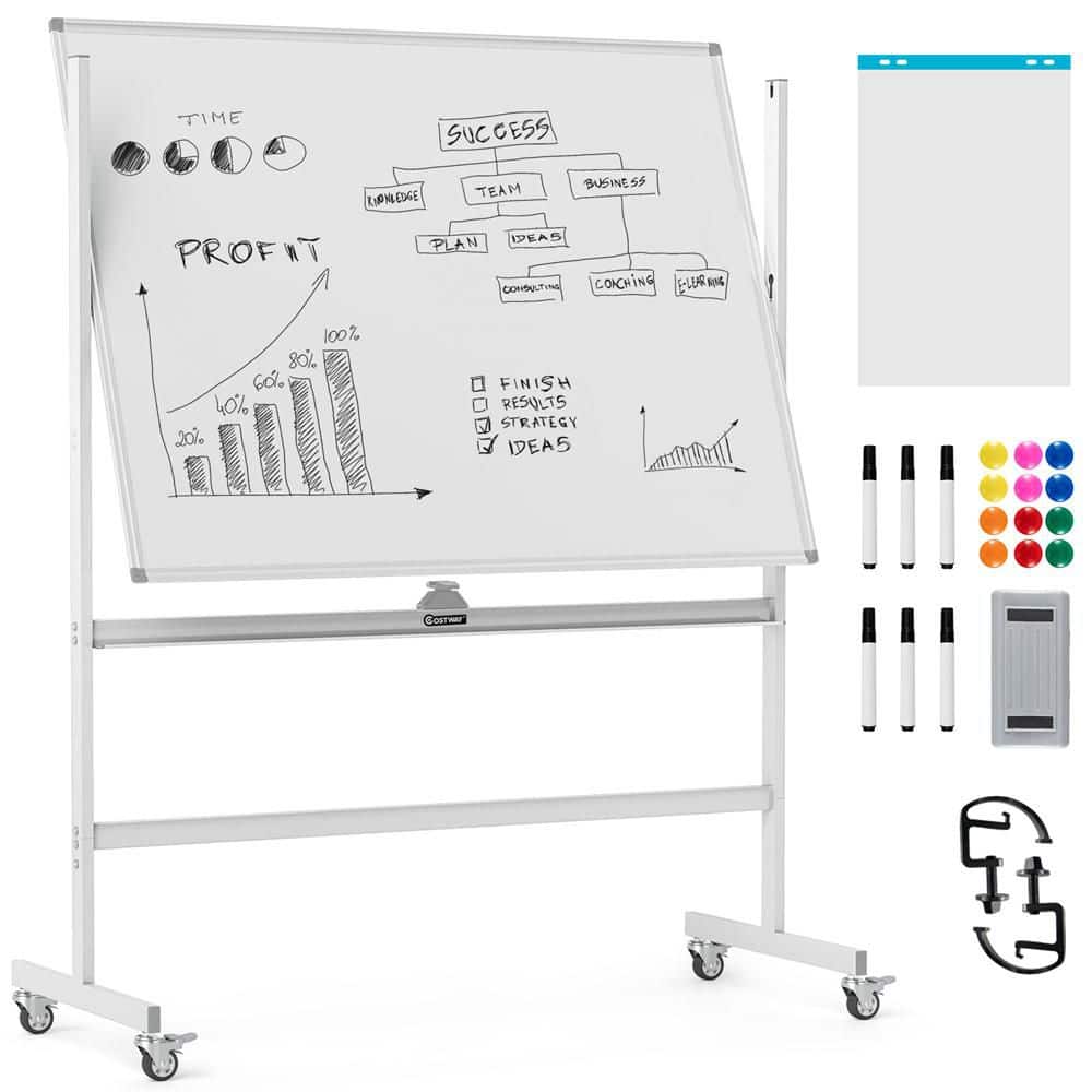 HONEY JOY Rolling Whiteboard with Stand 48" x 36" Double-Sided Magnetic ...