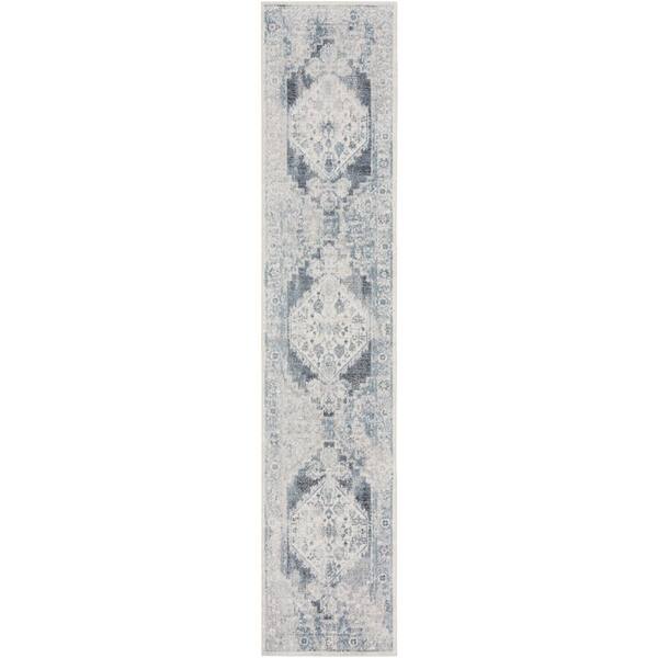 Nourison Astra Machine Washable Blue Ivory 2 ft. x 6 ft. Distressed ...