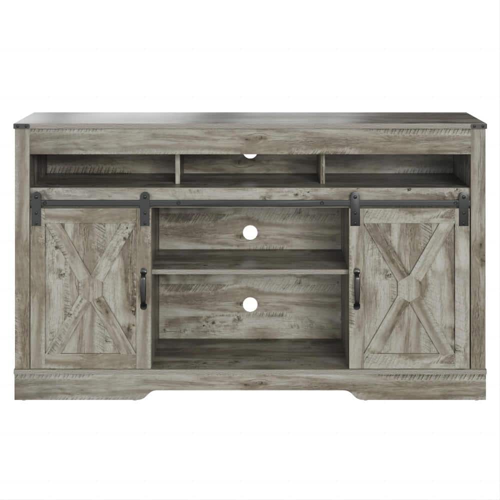 anpport 58 in. Farmhouse Double-Door 3-Layer Light Gray TV Stand Fits ...