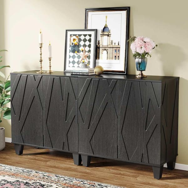 BYBLIGHT Ahlivia Black Wood 55 in. Modern Sideboards Buffet Cabinet ...