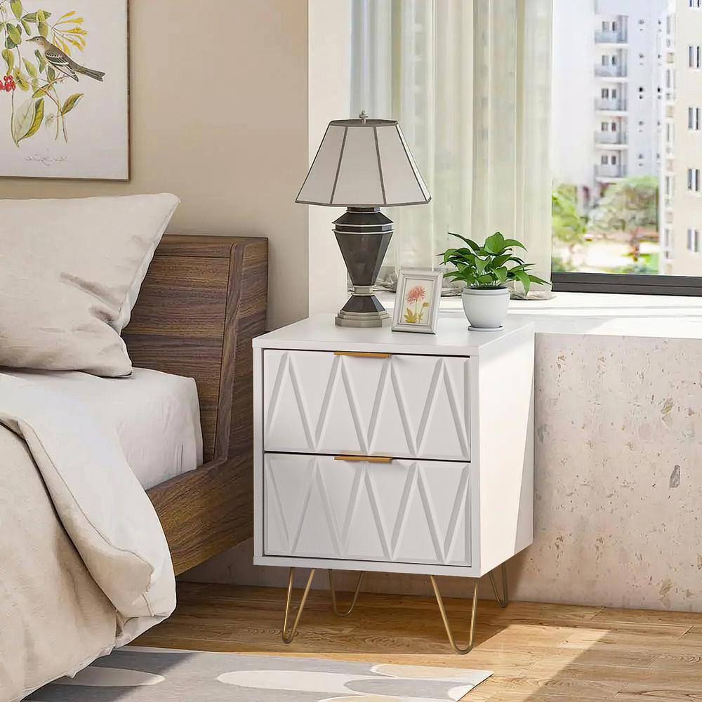 CIPACHO 2 Drawer White Simple Geometric Nightstand 14.57 in. D x 16.54 in. W x 21.46 in. H Set of 2 TXY HC 2224 The Home Depot
