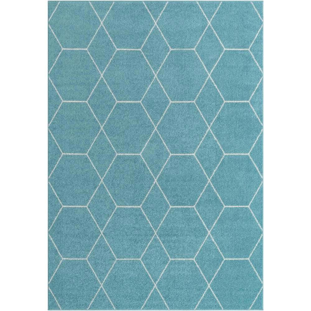 StyleWell Trellis Frieze Light Blue/Ivory Blue 7 ft. x 10 ft. Geometric ...