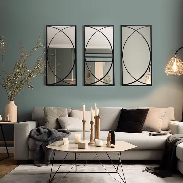 LuxenHome 15.75 in. W x 31.9 in. H 3 Piece Black Metal Rectangular Wall Mirror Set WHA1818 The Home Depot
