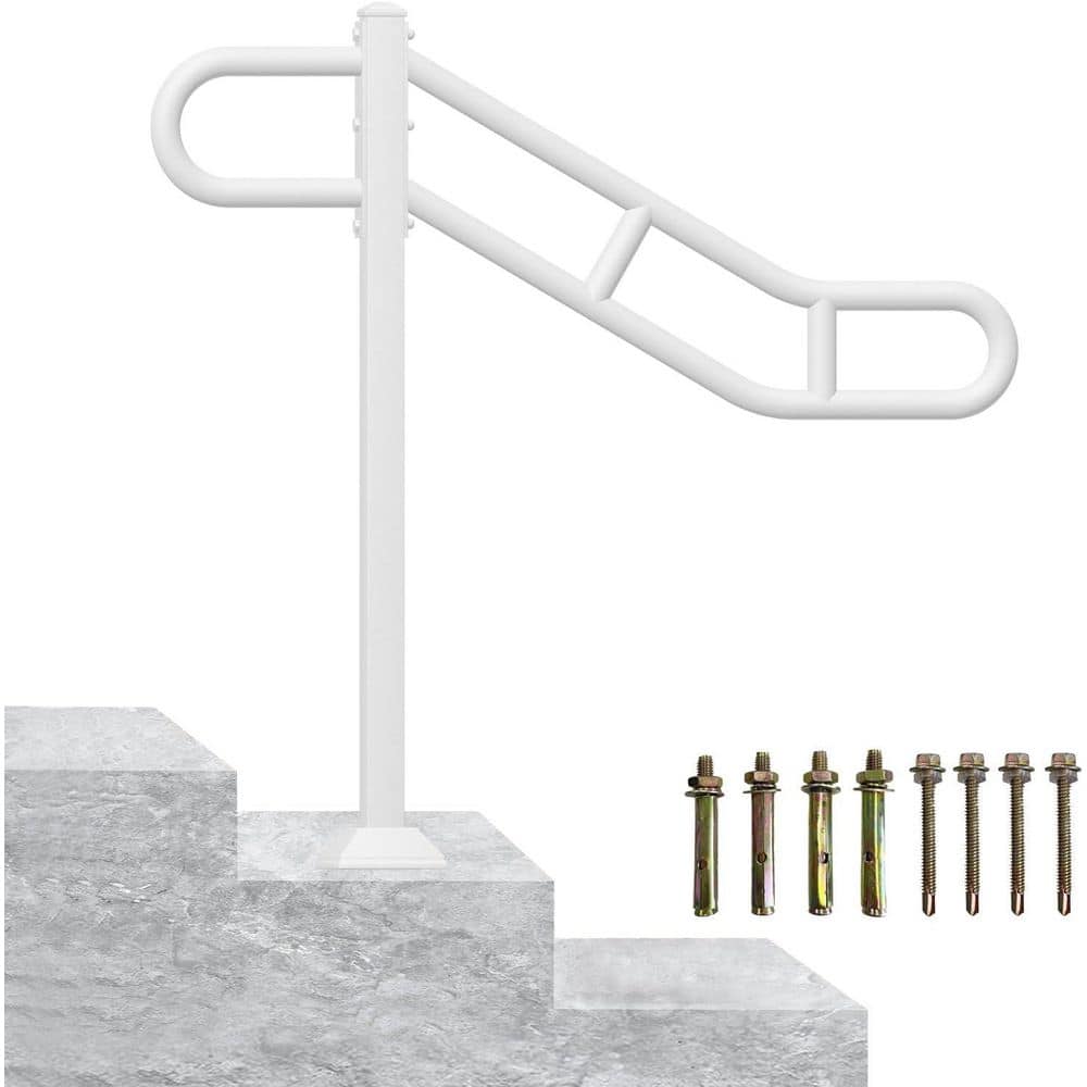 Afoxsos 32 Wrought Iron U-Shaped Handrail for 1-3 Steps Outdoor White ...