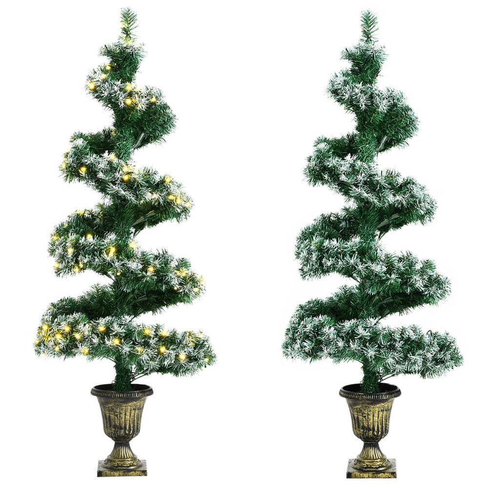 Gymax 4 ft. Pre-Lit Spiral Artificial Christmas Tree Entrance Tree with ...