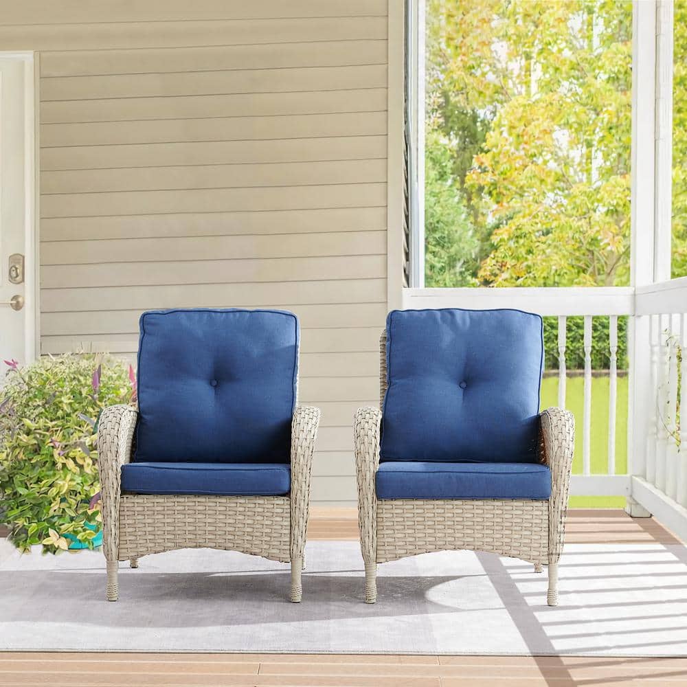 Opohoro PlainCurve Metal and Light Beige Wicker Outdoor Lounge Chair ...