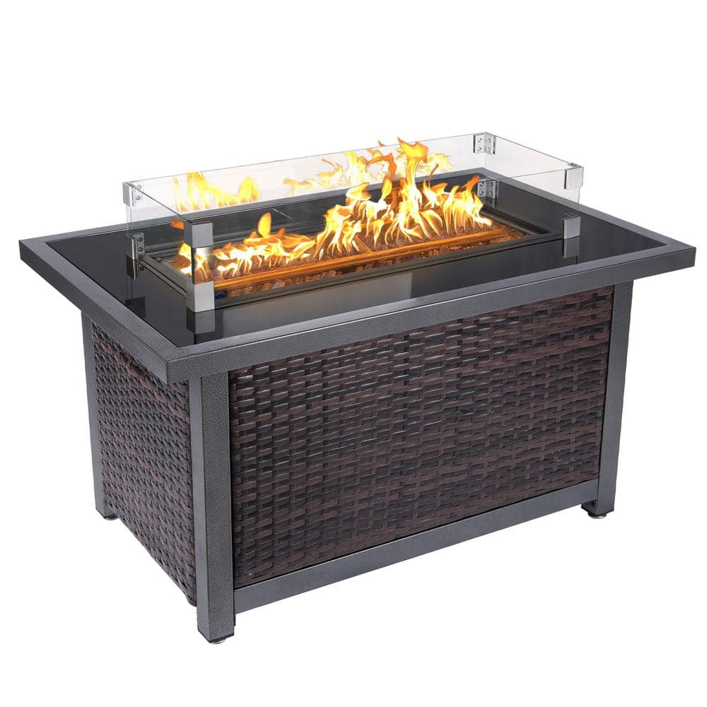 VIWAT 44 in.50000 BTU Wicker Propane Outdoor Fire Pit Tablewith Wind ...