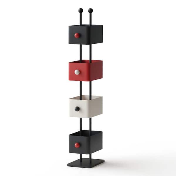 Seafuloy 52.36 in. Tall Black Red Iron 4-Box Freestanding Bookcase ...