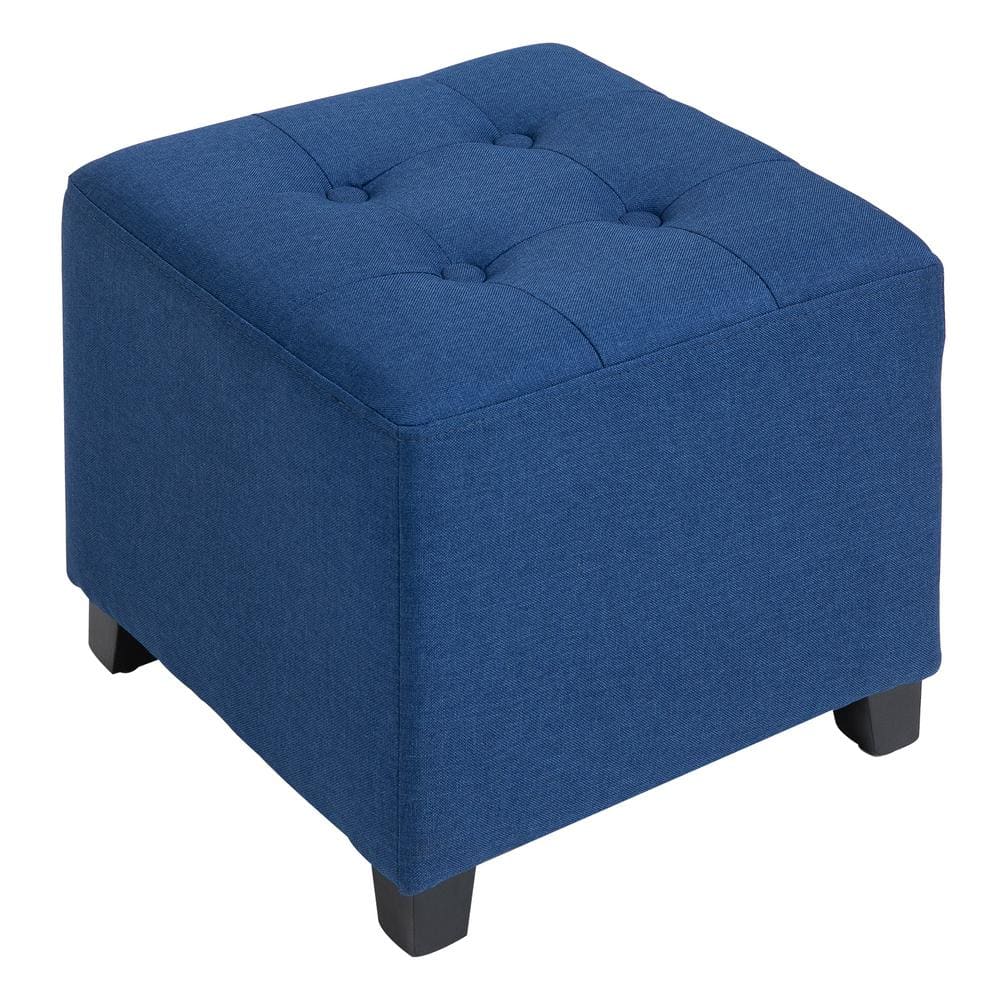 HOMCOM Blue Tufted Linen Upholstered Footrest Ottoman 839-007BU - The ...