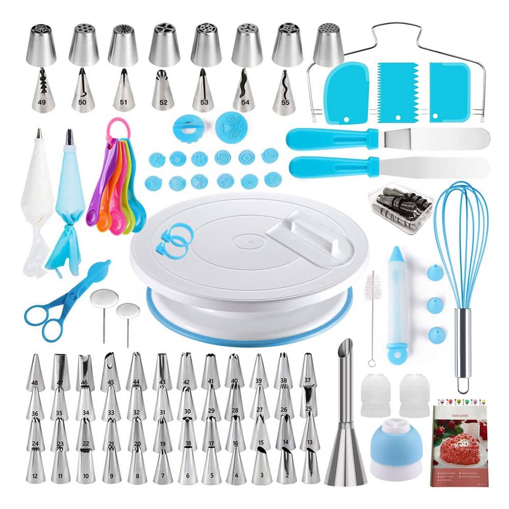 Anqtovp 137-Piece Cake Decorating Kit with Turntable, Piping Bags, n ...