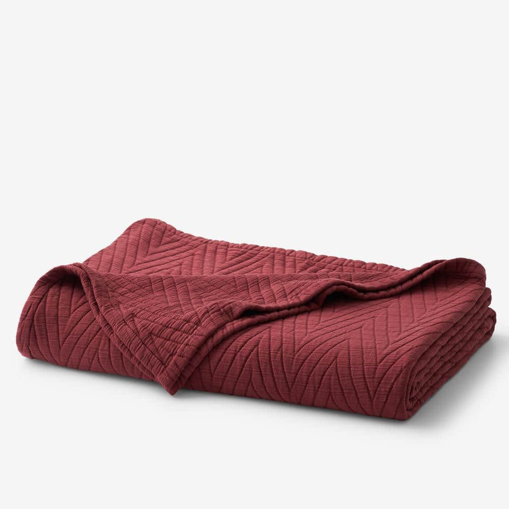 The Company Store Somerset Chevron Burgundy Cotton Twin/Twin XL Blanket ...