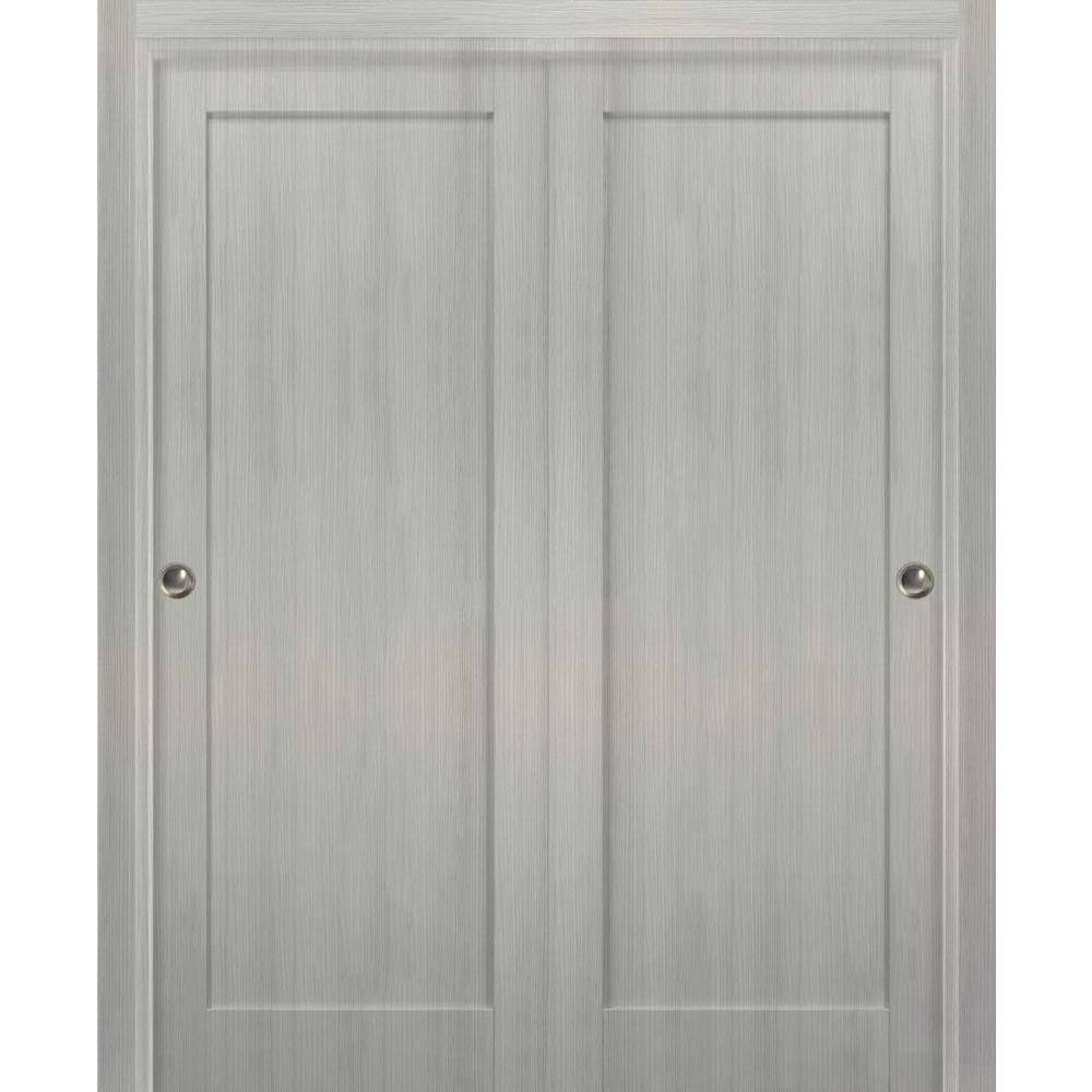 Sartodoors 60 in. x 96 in. Single Panel Gray Solid MDF Sliding Door ...
