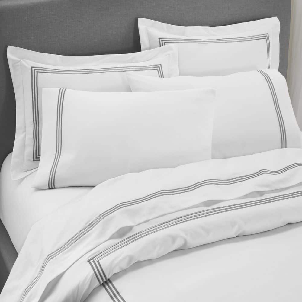 Home Decorators Collection 300 Thread Count Cotton White and Stone Gray ...