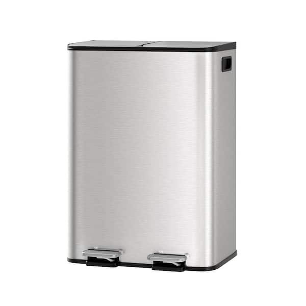 Garvee 16 Gal. Silver Stainless Steel Dual Step-on Trash Can with ...