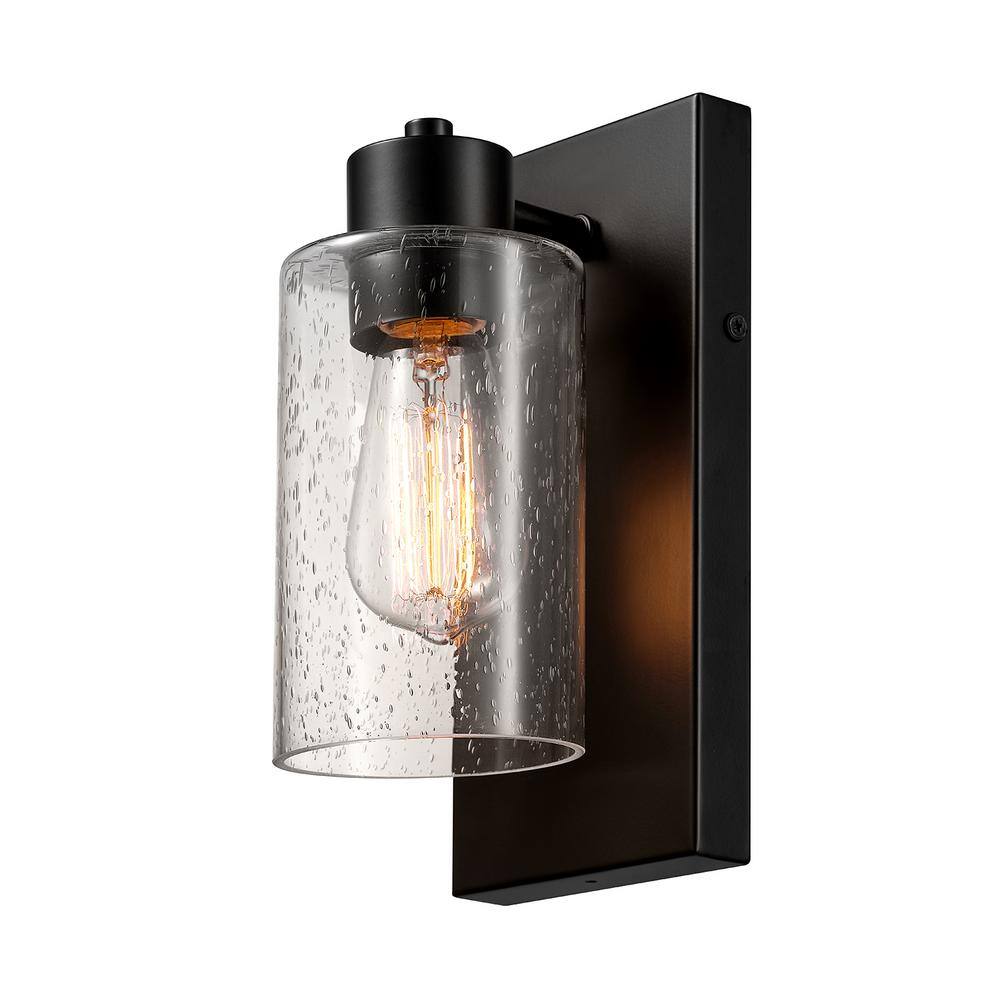 Globe Electric 1-Light Dark Bronze Outdoor Cylinder Wall Sconce with ...