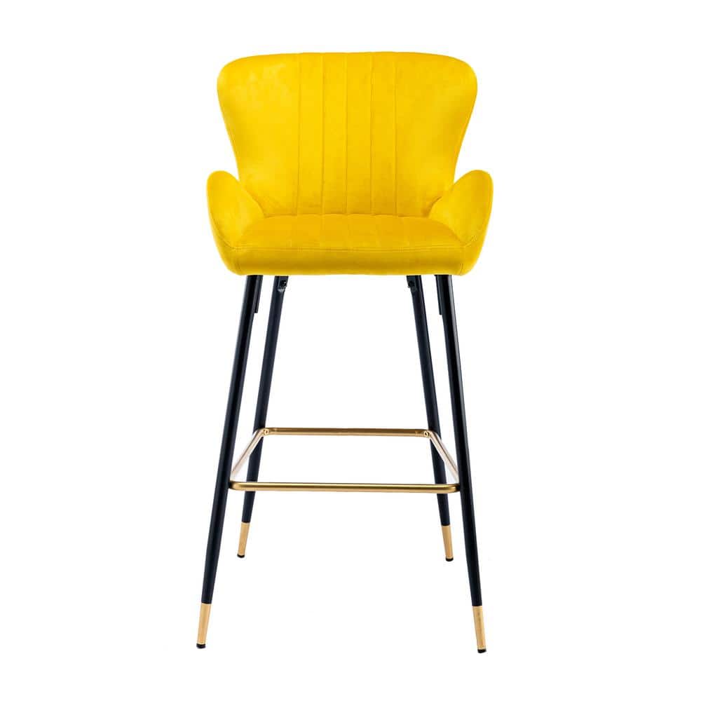 40.94 in. Mustard Solid Wood 2-Piece Bar Stools with Back and Footrest ...