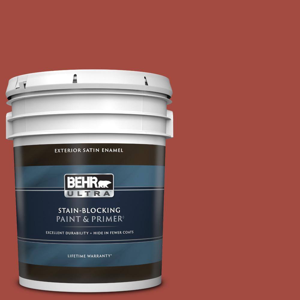 BEHR ULTRA 5 gal. #170D-7 Farmhouse Red Satin Enamel Exterior Paint ...