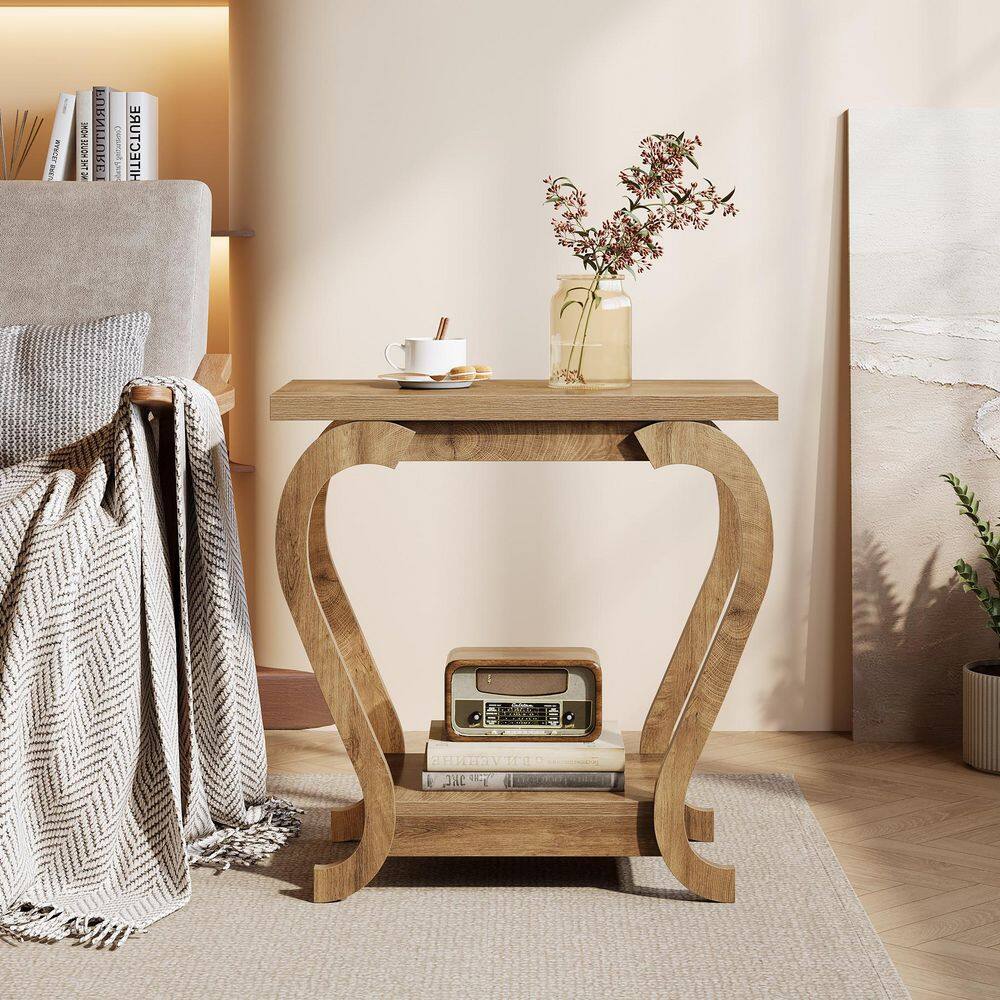 Kerlin 23.62 in. Brown Rectangle MDF Side Table with Shelf, 2-Tier ...