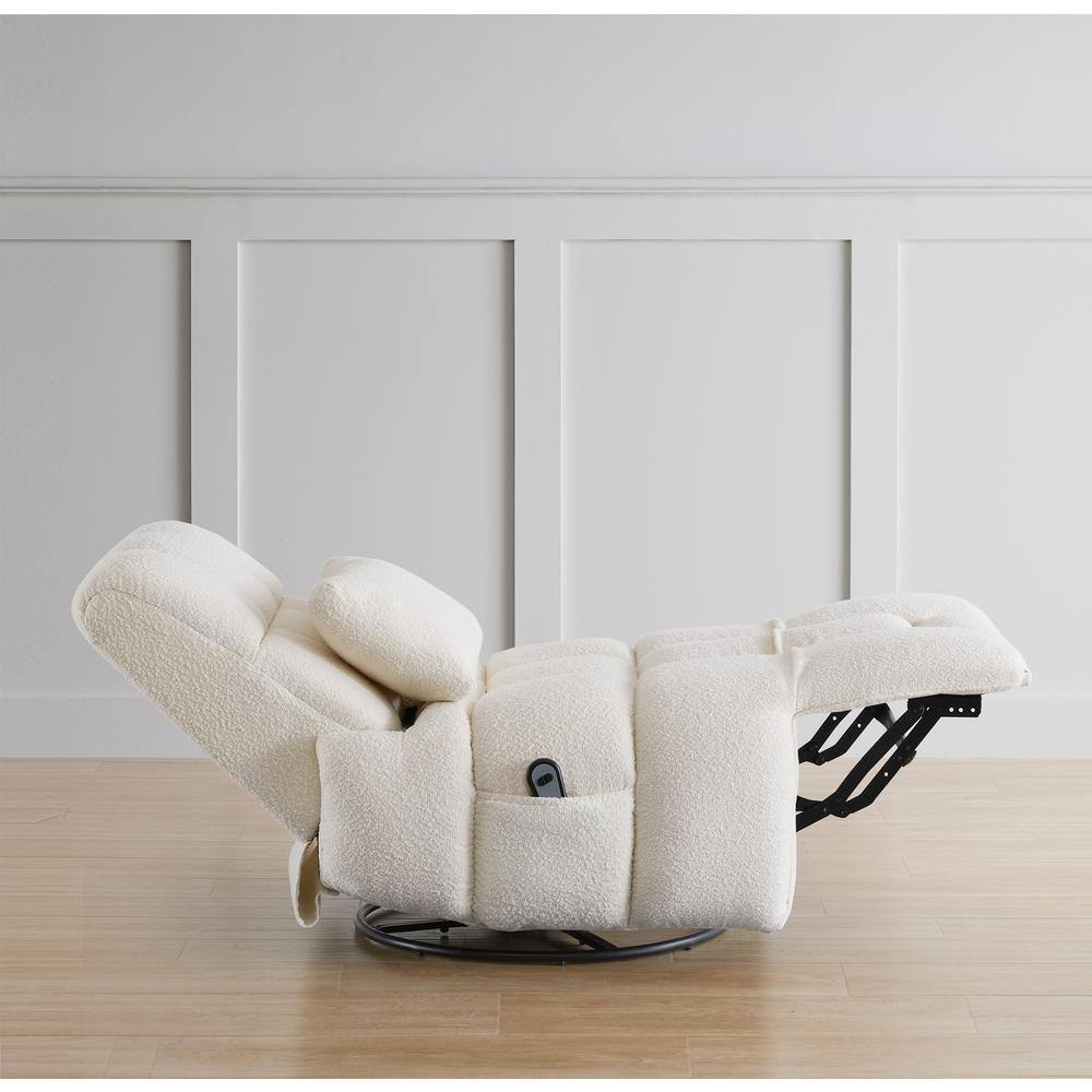 Spruce & Spring Ignatius Cream Fabric Swivel Rocker Power Recliner ...