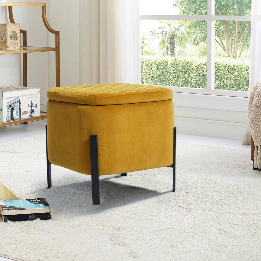 Homy Casa Bottega Yellow Velvet Upholstered Tufted Square Storage ...