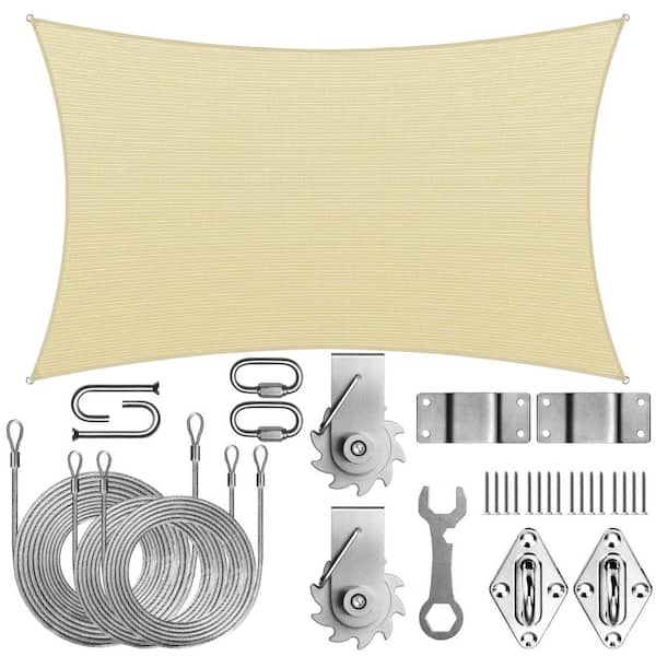12 ft. x 20 ft. Rectangle Sun Shade Sail with Hardware TAWAL-Sand Beige ...