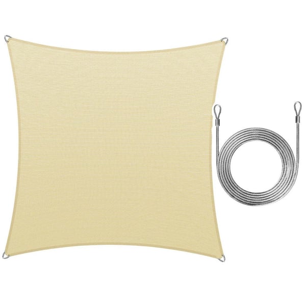 24 ft. x 24 ft. Square Pro Ring Sun Shade Sail with Rope-Beige SR ...